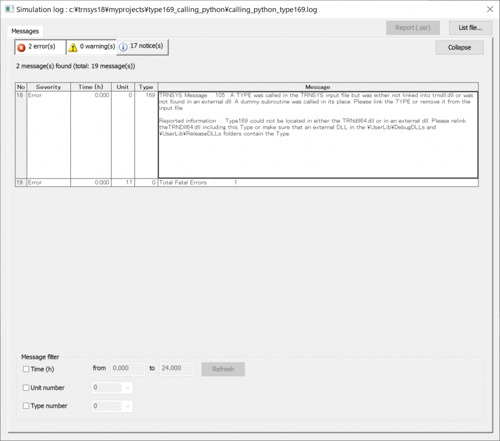 Troubleshooting for TRNSYS/Type 169 | Environmental Engineering Diary